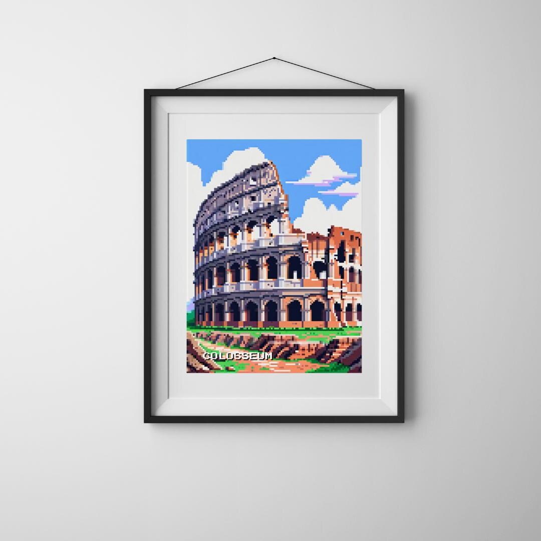 Colosseum Pixel Art Rolled Poster, Retro Home Decor, Colosseum Wall Art ...