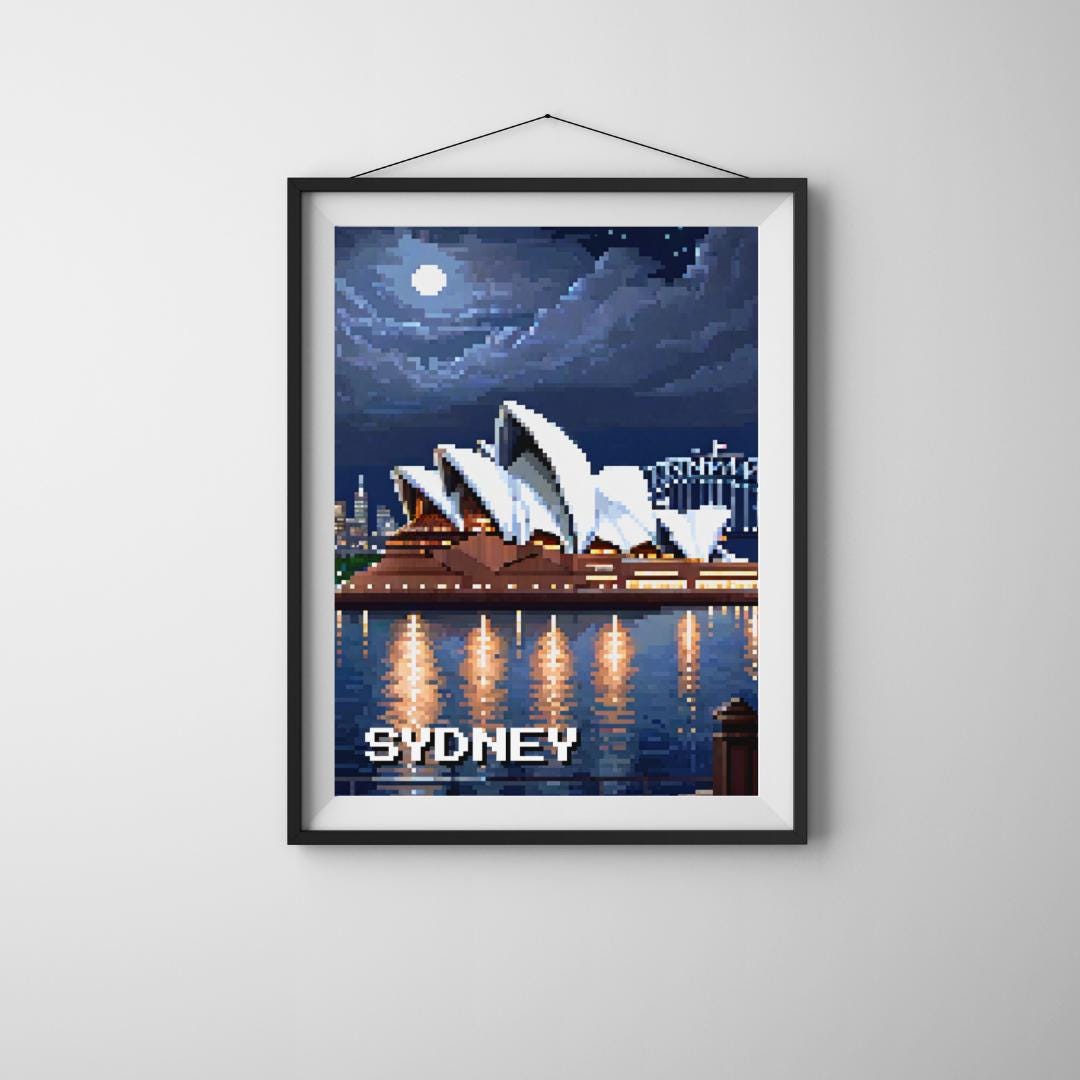 Sydney Pixel Art Poster, Opera House Rolled Posters - Wall Art, Home ...