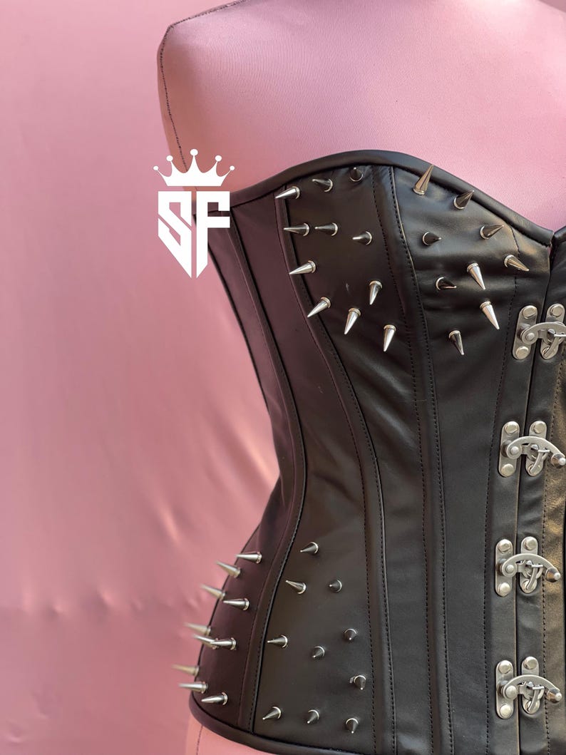 Handmade Black Leather Spiked Corset: Gothic Punk Steel Boned Waist ...