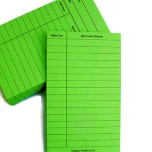 Green Library Cards Set of 20 - Etsy