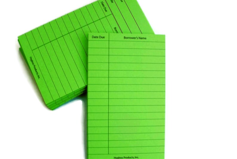 Green Library Cards Set of 20 - Etsy