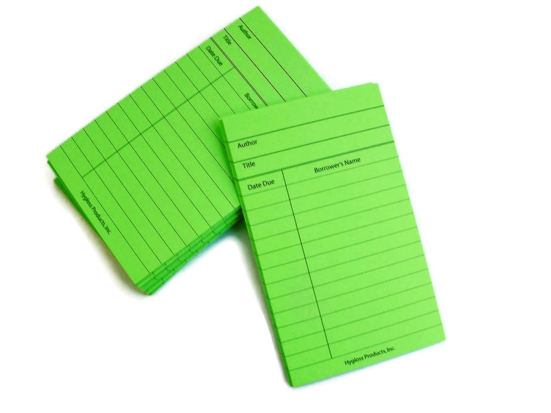 Green Library Cards Set of 20 - Etsy