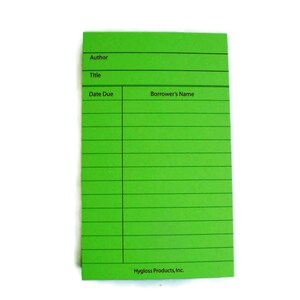 Green Library Cards Set of 20 - Etsy