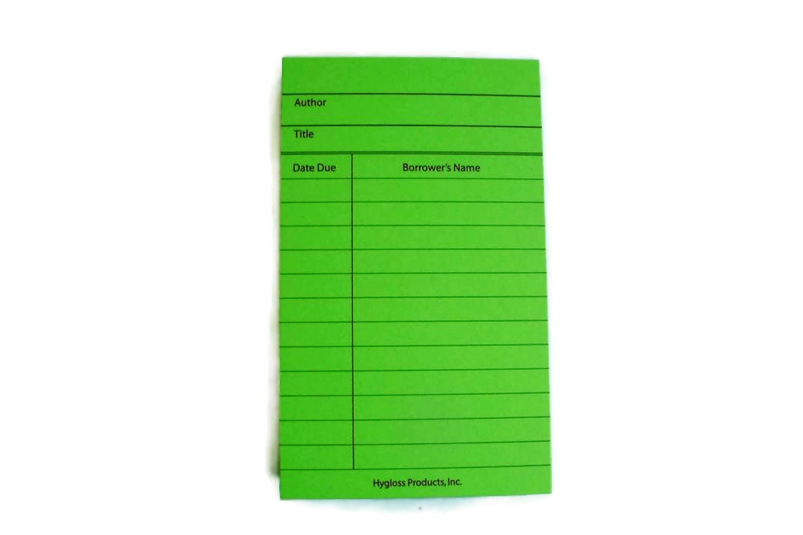 Green Library Cards Set of 20 - Etsy