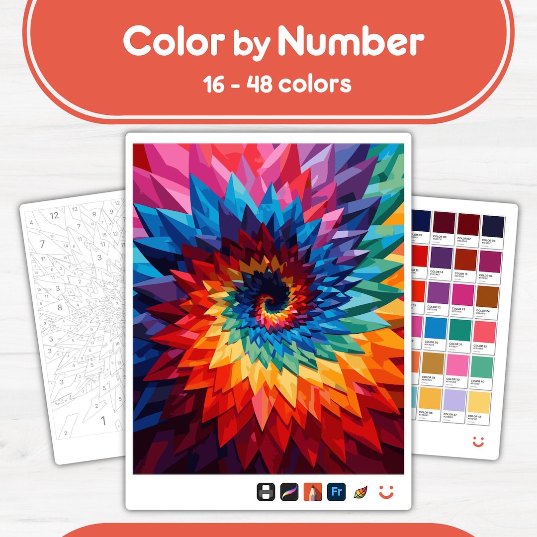 Vibrant Geometric Design - Color by Number - Digital & Printable - 4 ...