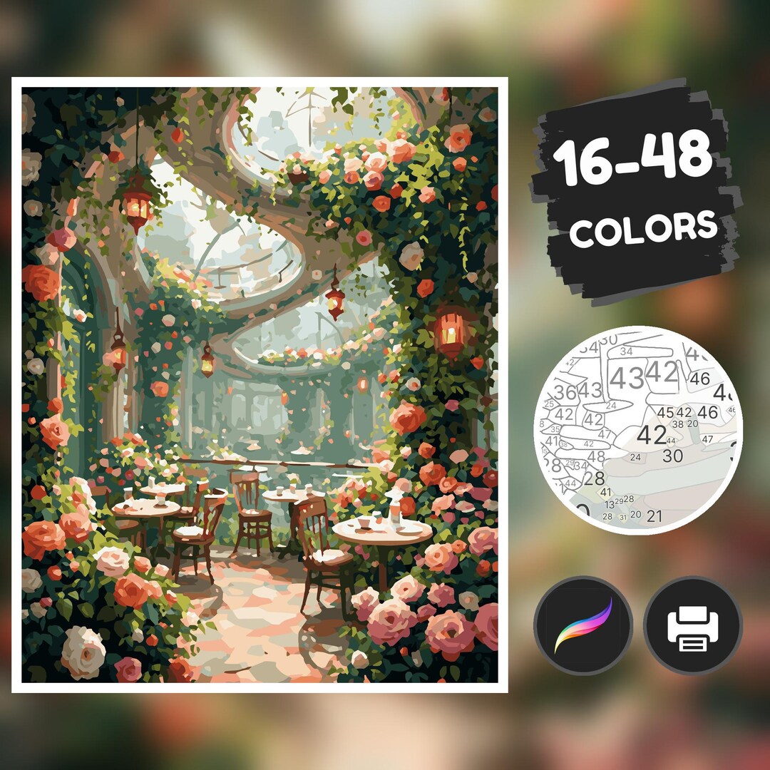 Rose Cafe Color by Number Pages, Paint by Number, Digital, Procreate ...