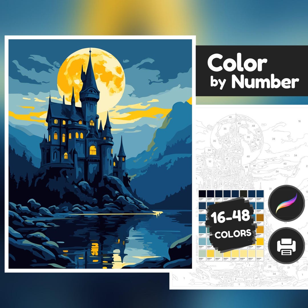 Castle Horror Advanced Color by Number, Adult Paint by Number, Procreate, Sketchbook, Printable ...