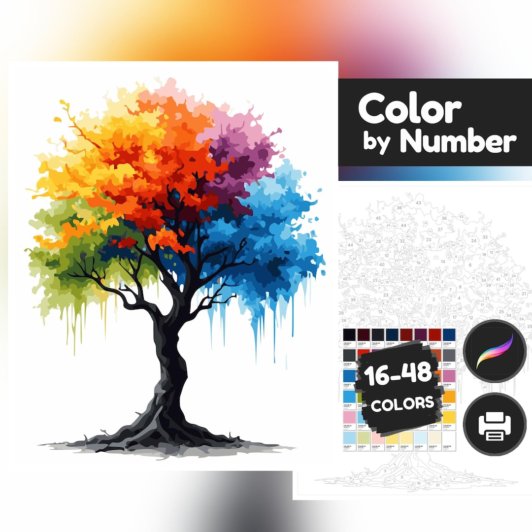 Colorful Tree Advanced Color by Number, Paint by Number, Procreate ...