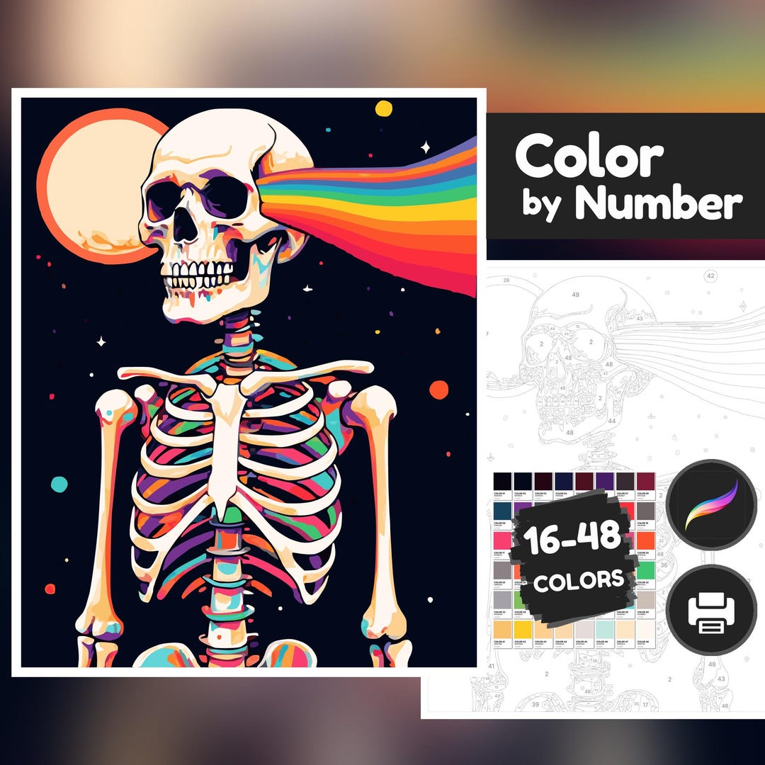 Colorful Skeleton Advanced Color by Number, Paint by Number, Procreate ...