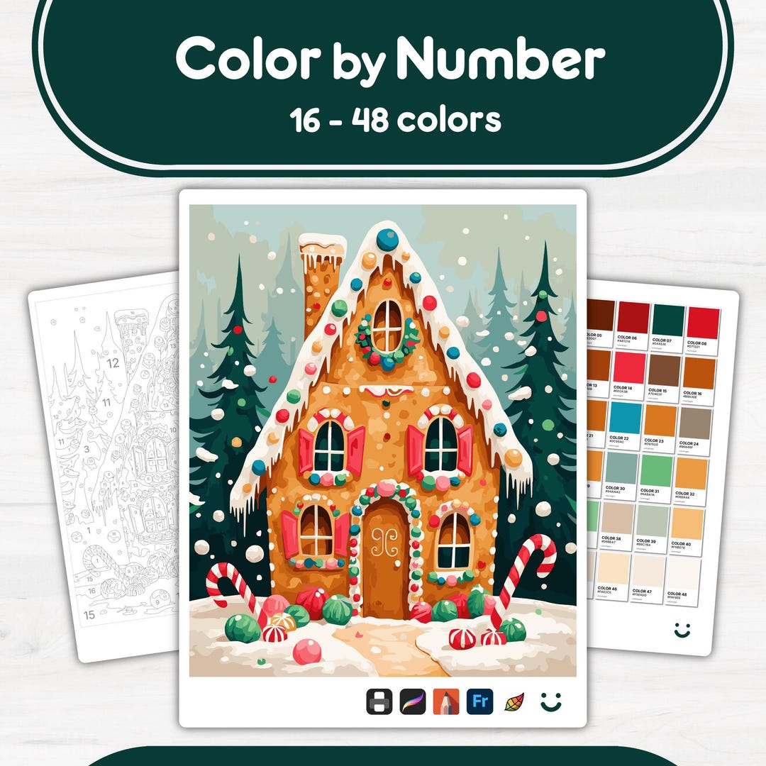 Gingerbread House - Color by Number - Digital & Printable - 4 Levels - Etsy