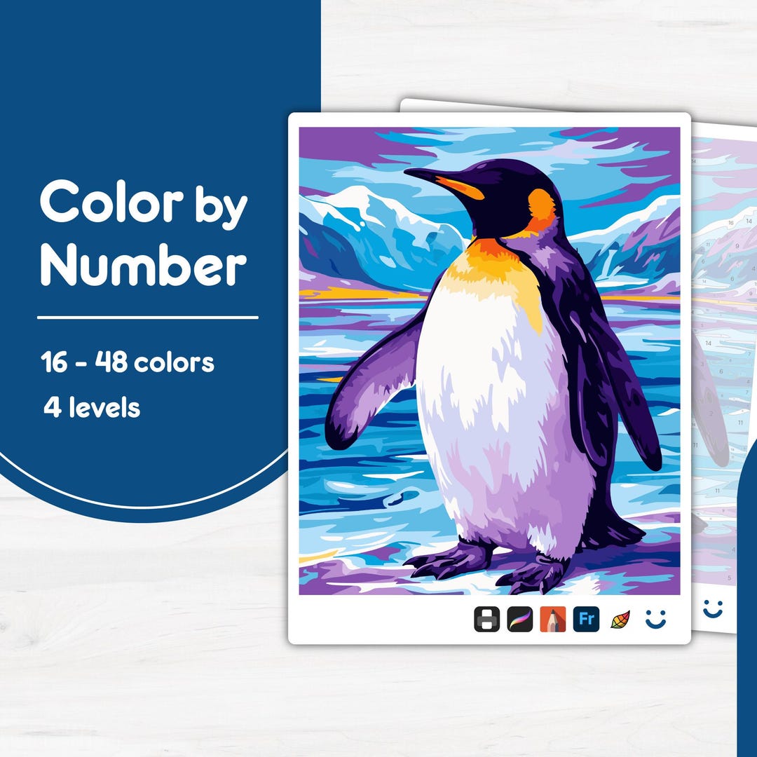 Colorful Penguin Color by Number PBN for Procreate, Sketchbook, Prints ...