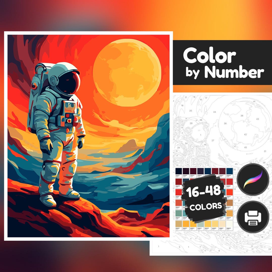 Space Explorer Stream Advanced Color by Number, Adult Paint by Number, Procreate, Sketchbook ...