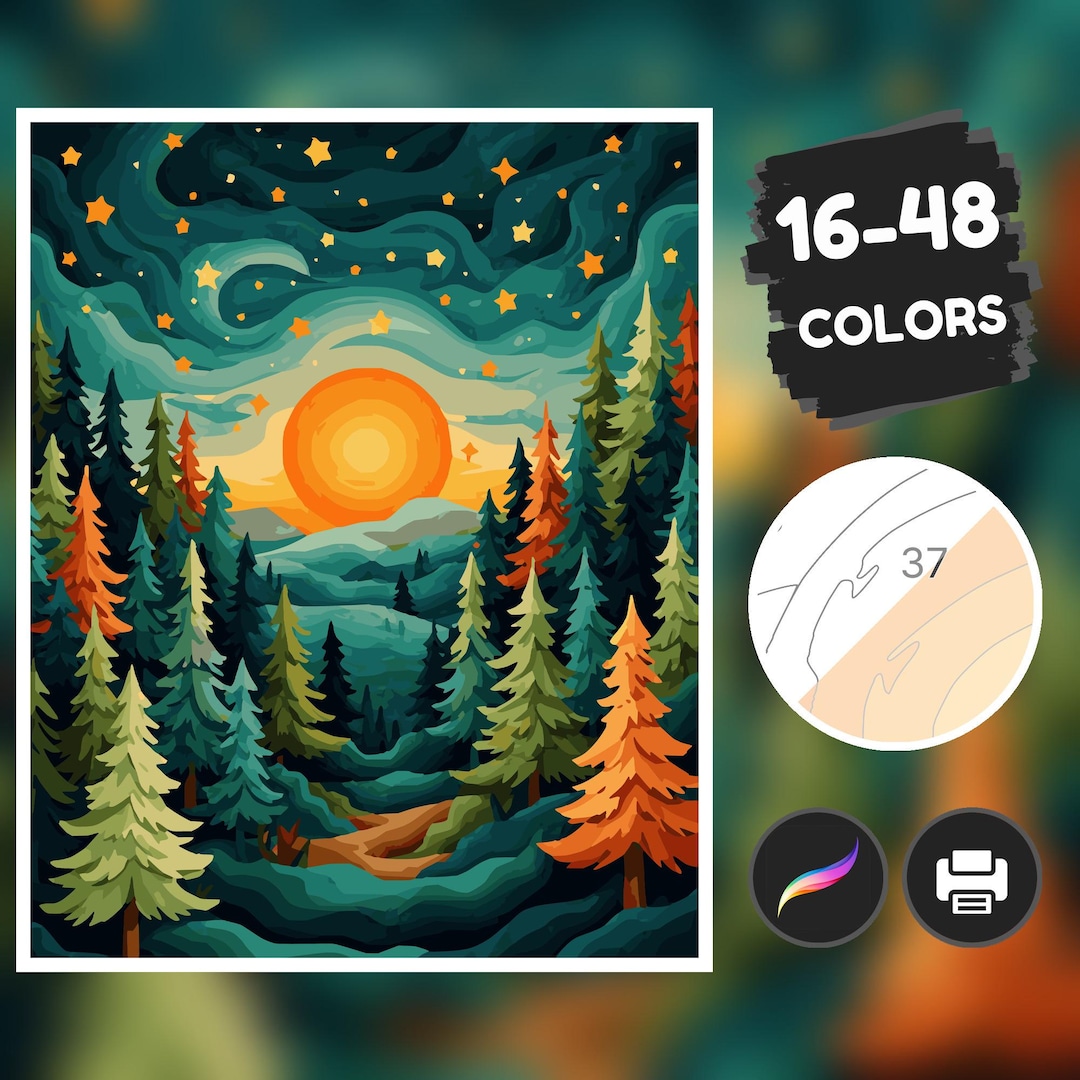Mystical Forest Color by Number Pages, Paint by Number, Digital ...