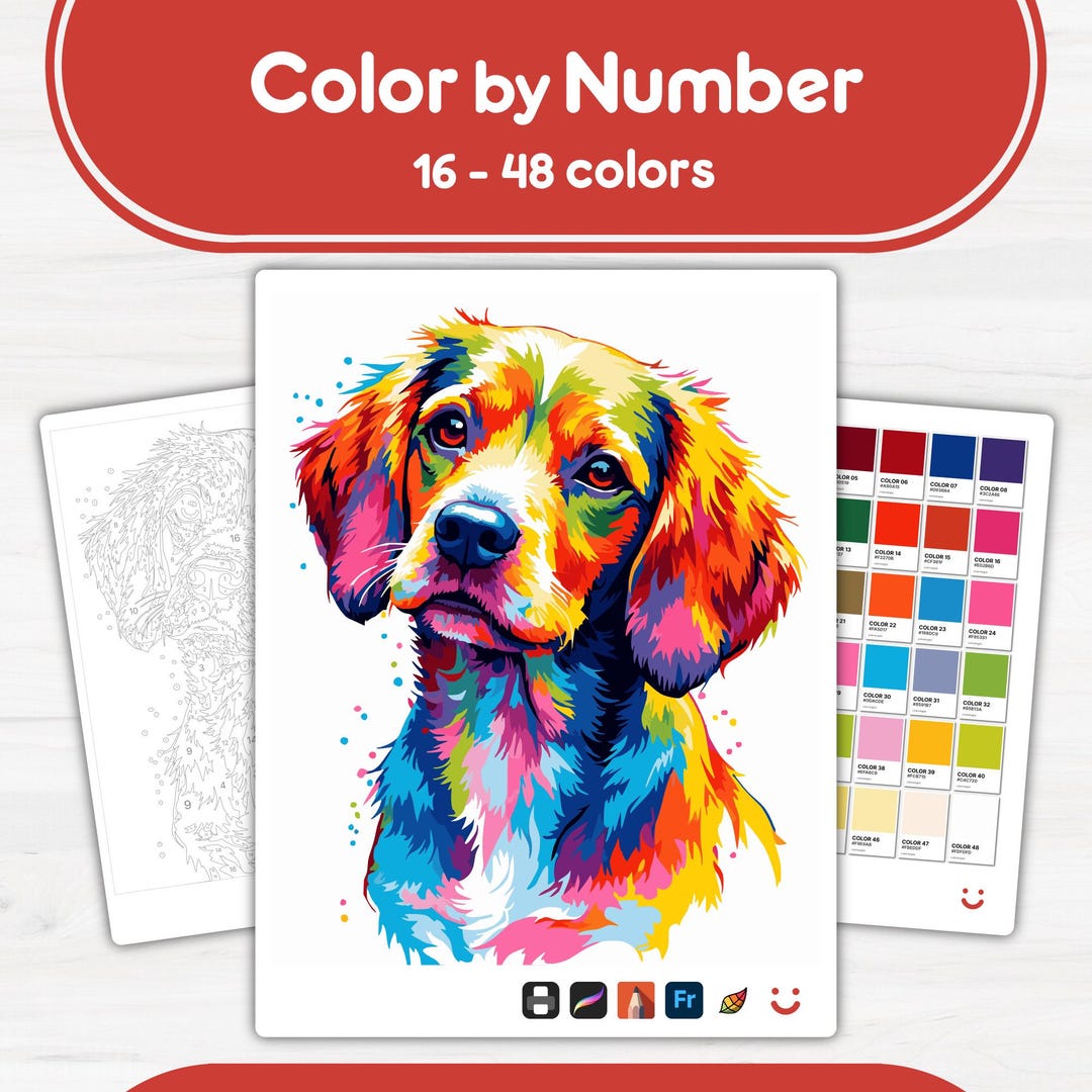 Colorful Dog Portrait - Color by Number - Digital & Printable - 4 ...