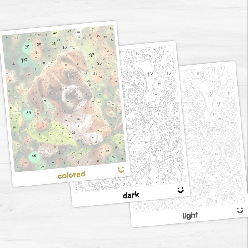 Cute Puppy Close-up - Color by Number - Digital & Printable - 4 Levels ...