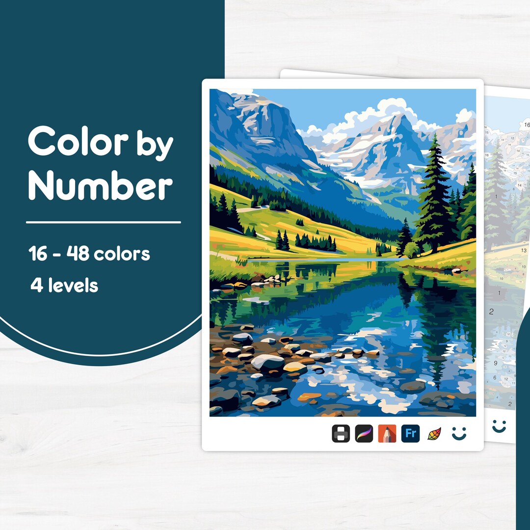 Mountain Lake View - Color by Number - Digital & Printable - 4 Levels ...