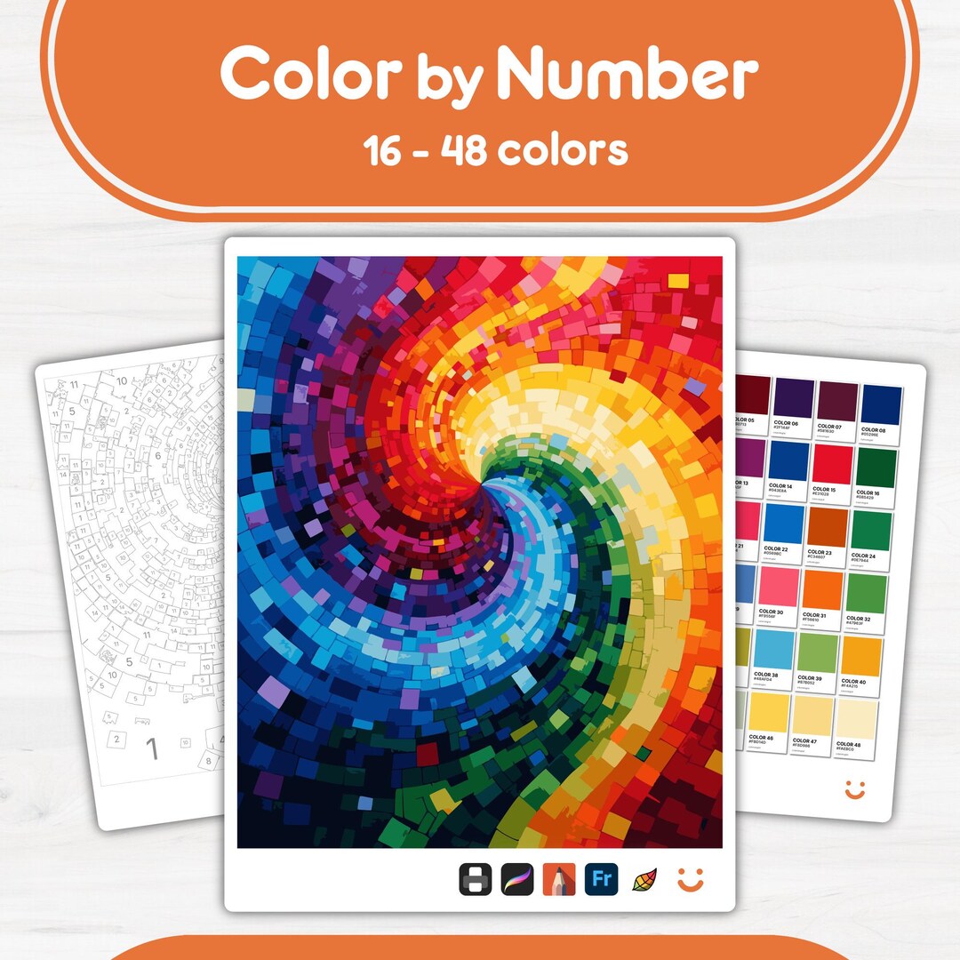 Colorful Spiral Pattern - Color by Number - Digital & Printable - 4 ...