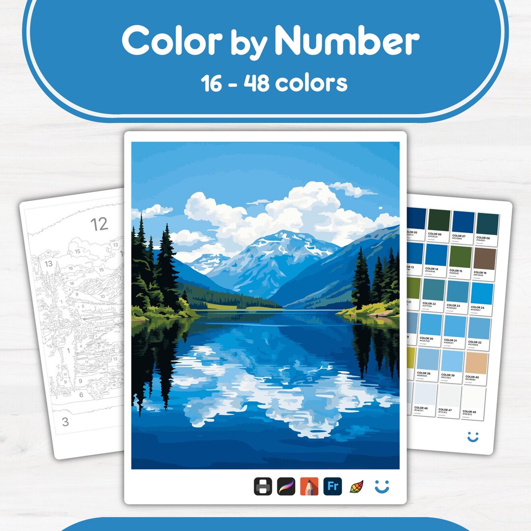 Mountain Lake View - Color by Number - Digital & Printable - 4 Levels ...