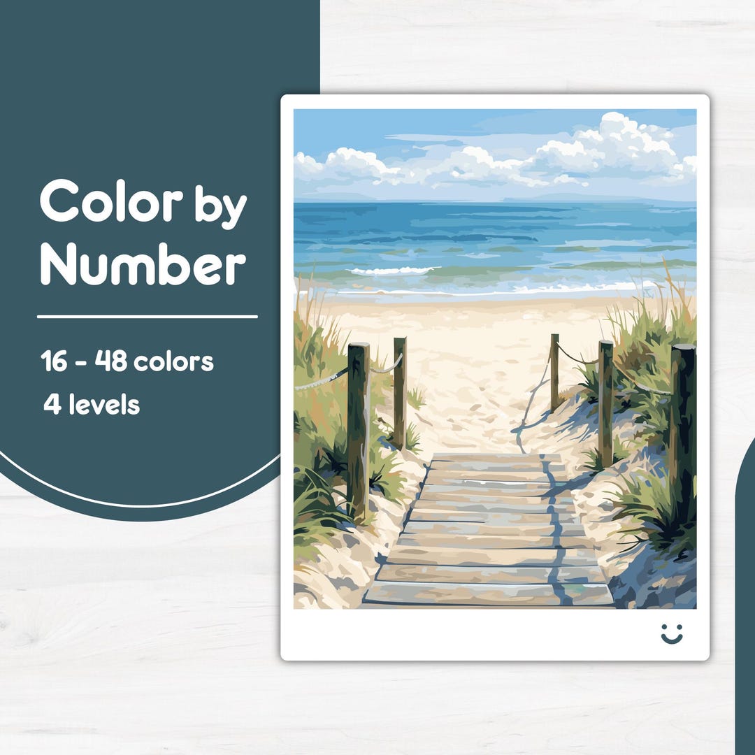 Pathway to the Beach Color by Number PBN for Procreate, Sketchbook ...