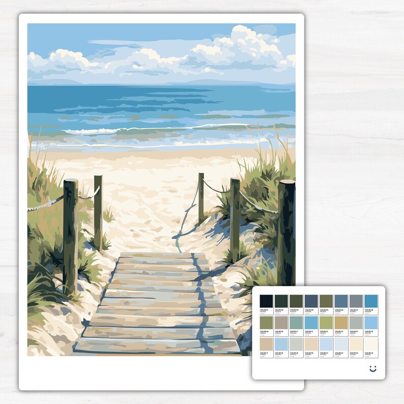 Pathway to the Beach Color by Number PBN for Procreate, Sketchbook ...