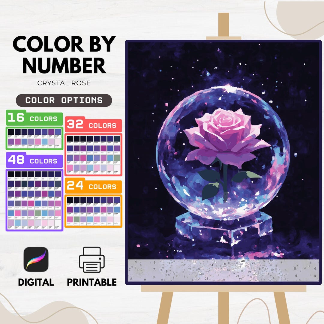 Rose in Crystal Ball Color by Number Pages, Paint by Number, Digital ...