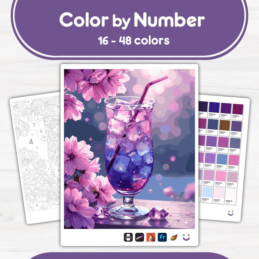 Colorful Drink With Flowers - Color by Number - Digital & Printable - 4 ...