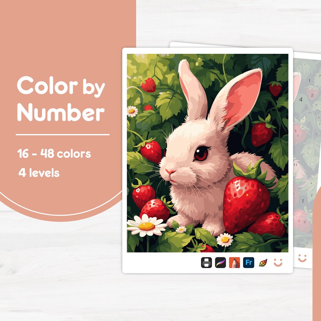 Cute White Rabbit - Color by Number - Digital & Printable - 4 Levels - Etsy
