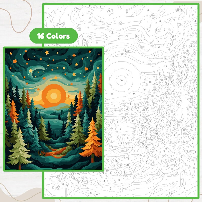 Mystical Forest Color by Number Pages, Paint by Number, Digital ...