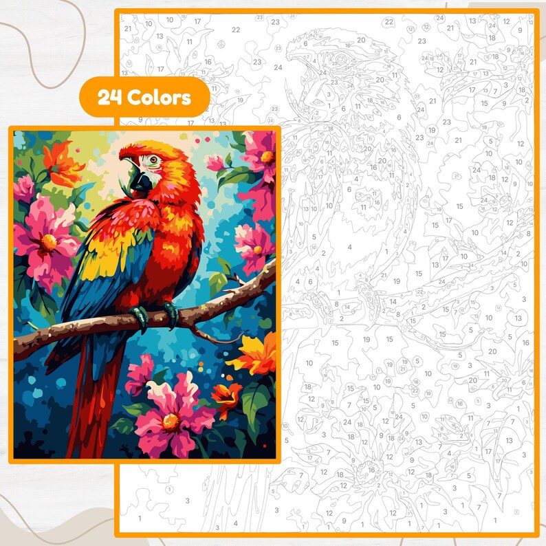 Tropical Parrot Color by Number Pages, Paint by Number, Digital ...