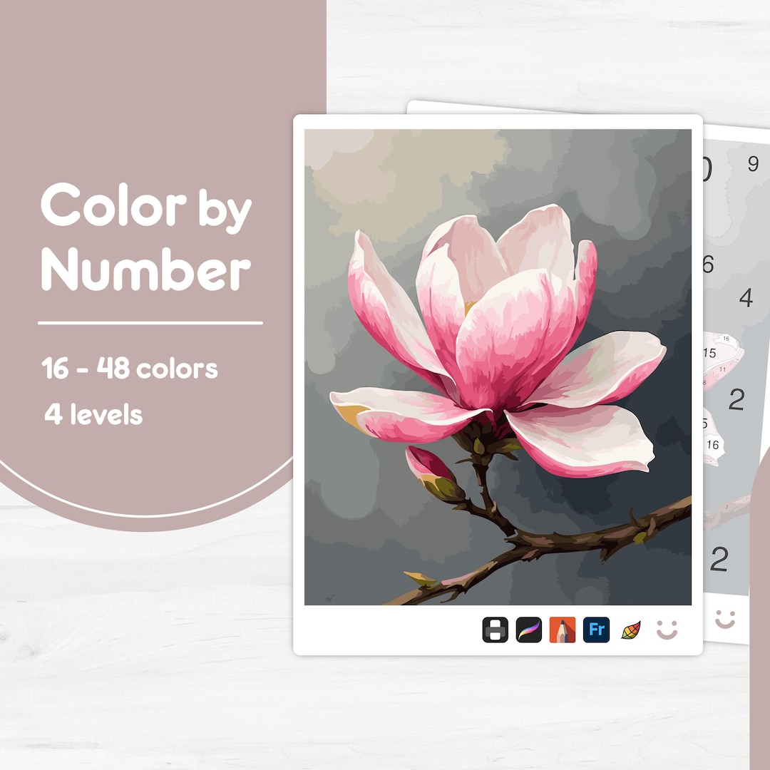 Single Blossom Closeup - Color by Number - Digital & Printable - 4 ...