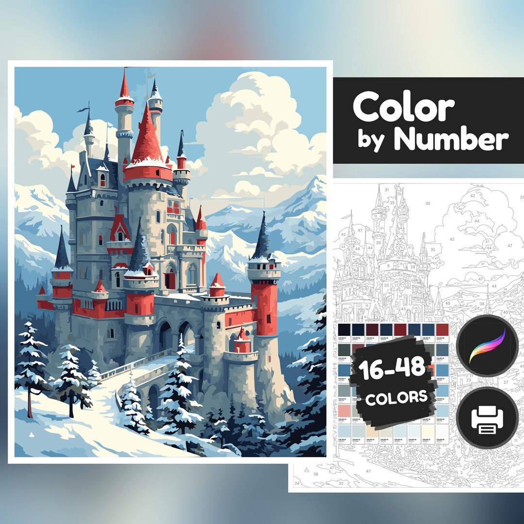 Snowy Castle Advanced Color by Number, Paint by Number, Procreate ...