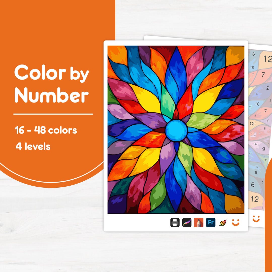 Colorful Leaf Pattern - Color by Number - Digital & Printable - 4 ...