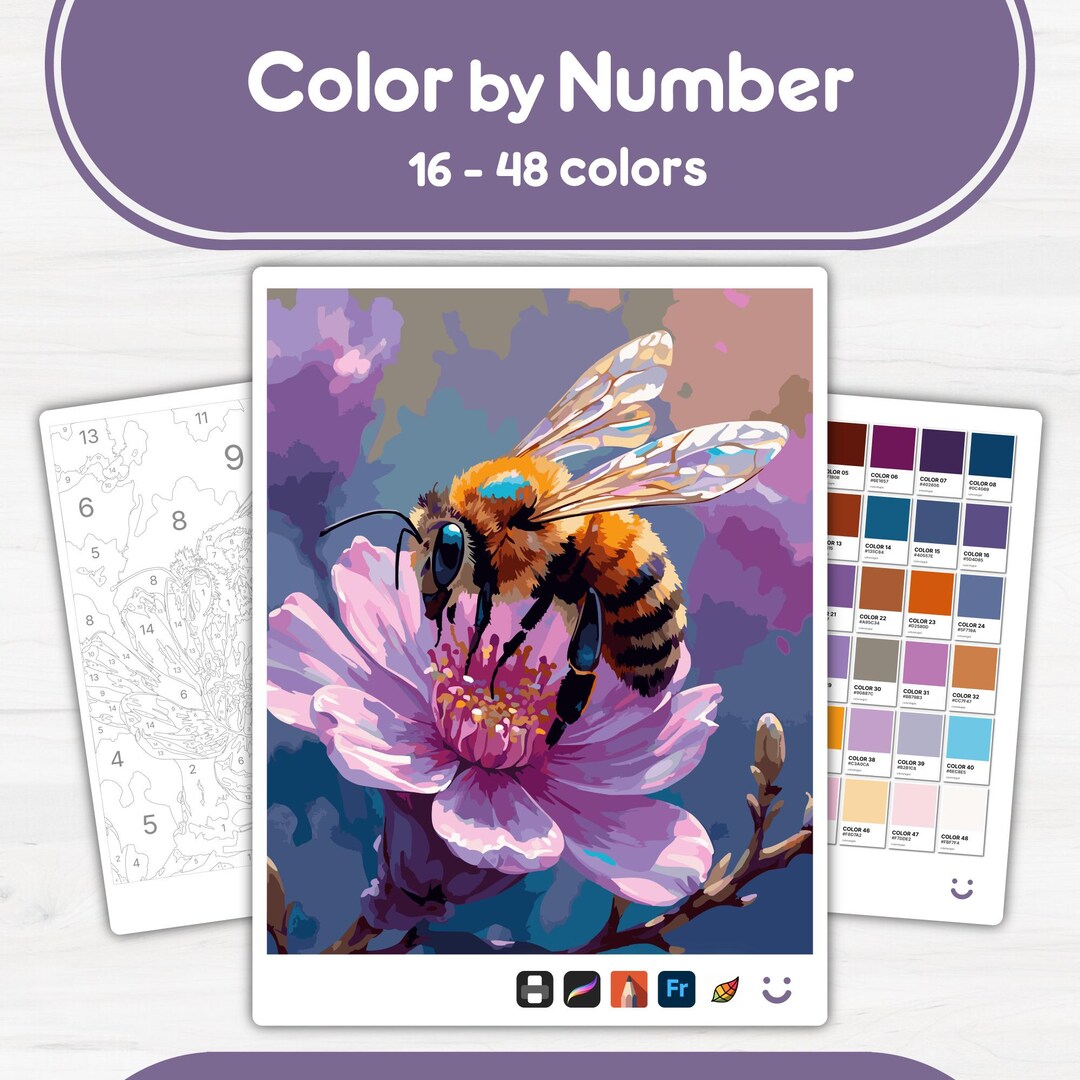 Close-up of Bee - Color by Number - Digital & Printable - 4 Levels - Etsy