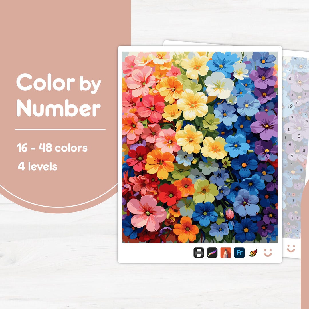 Colorful Flower Garden - Color by Number - Digital & Printable - 4 ...
