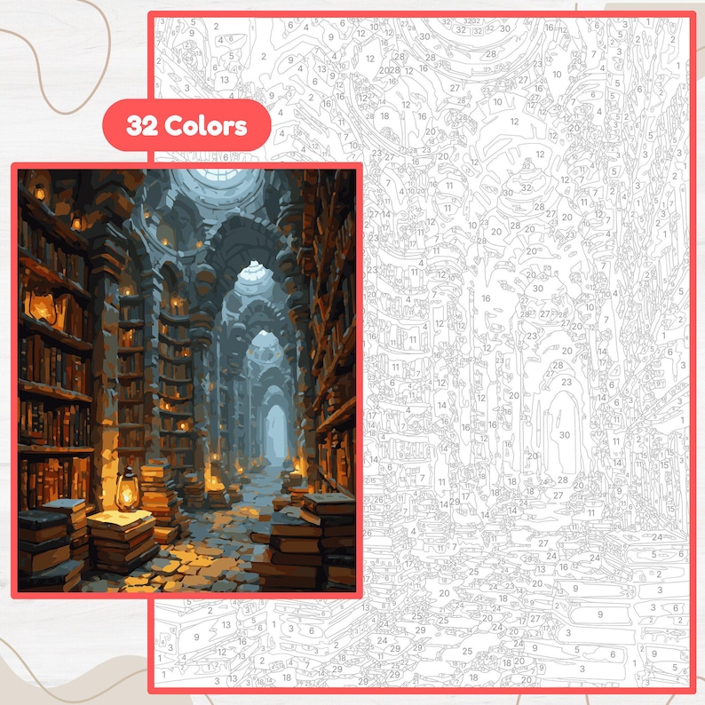 Ancient Library Color by Number Pages, Paint by Number, Digital ...