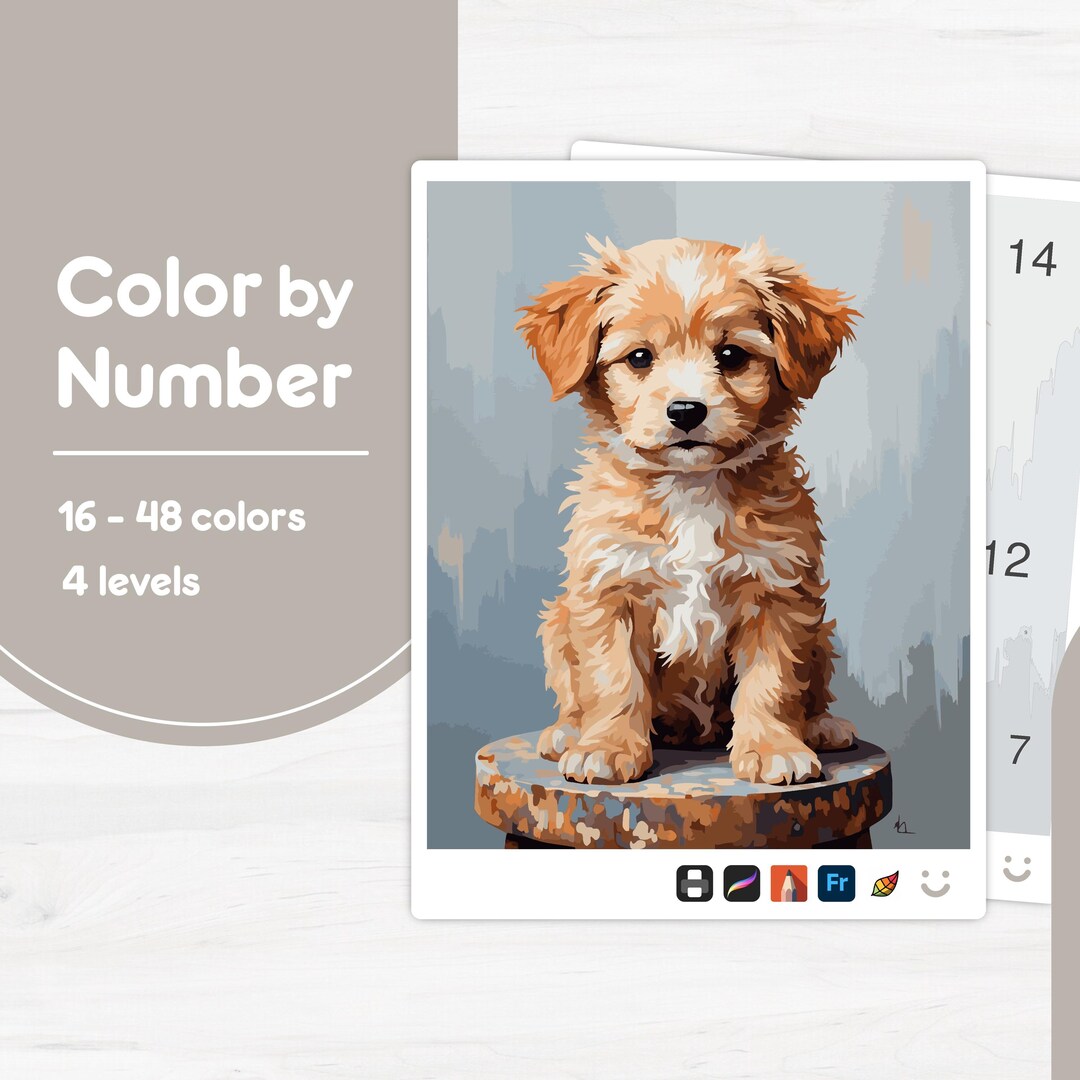 Cute Puppy Portrait - Color by Number - Digital & Printable - 4 Levels ...