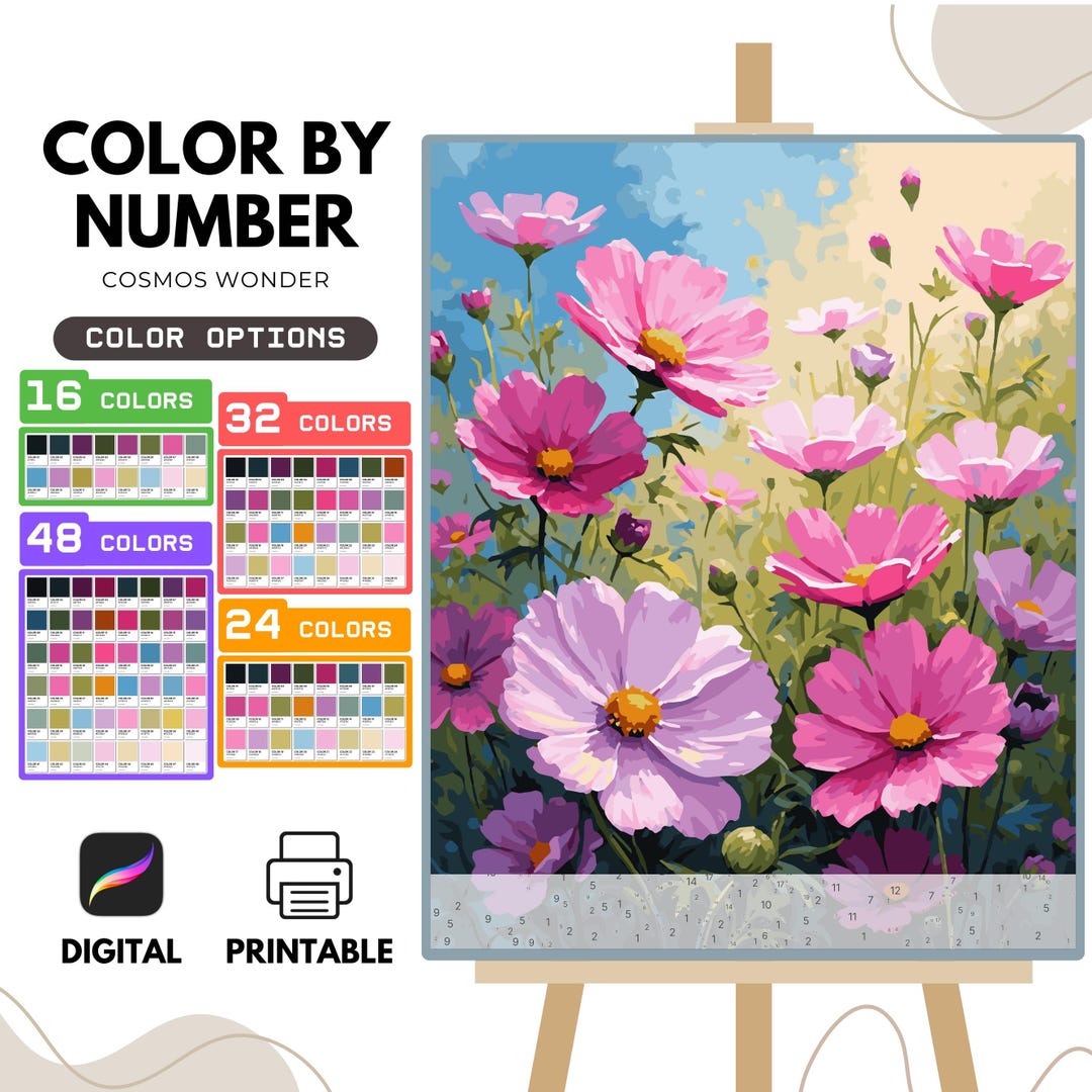 Cosmos Wonder Color by Number Pages, Paint by Number, Digital ...