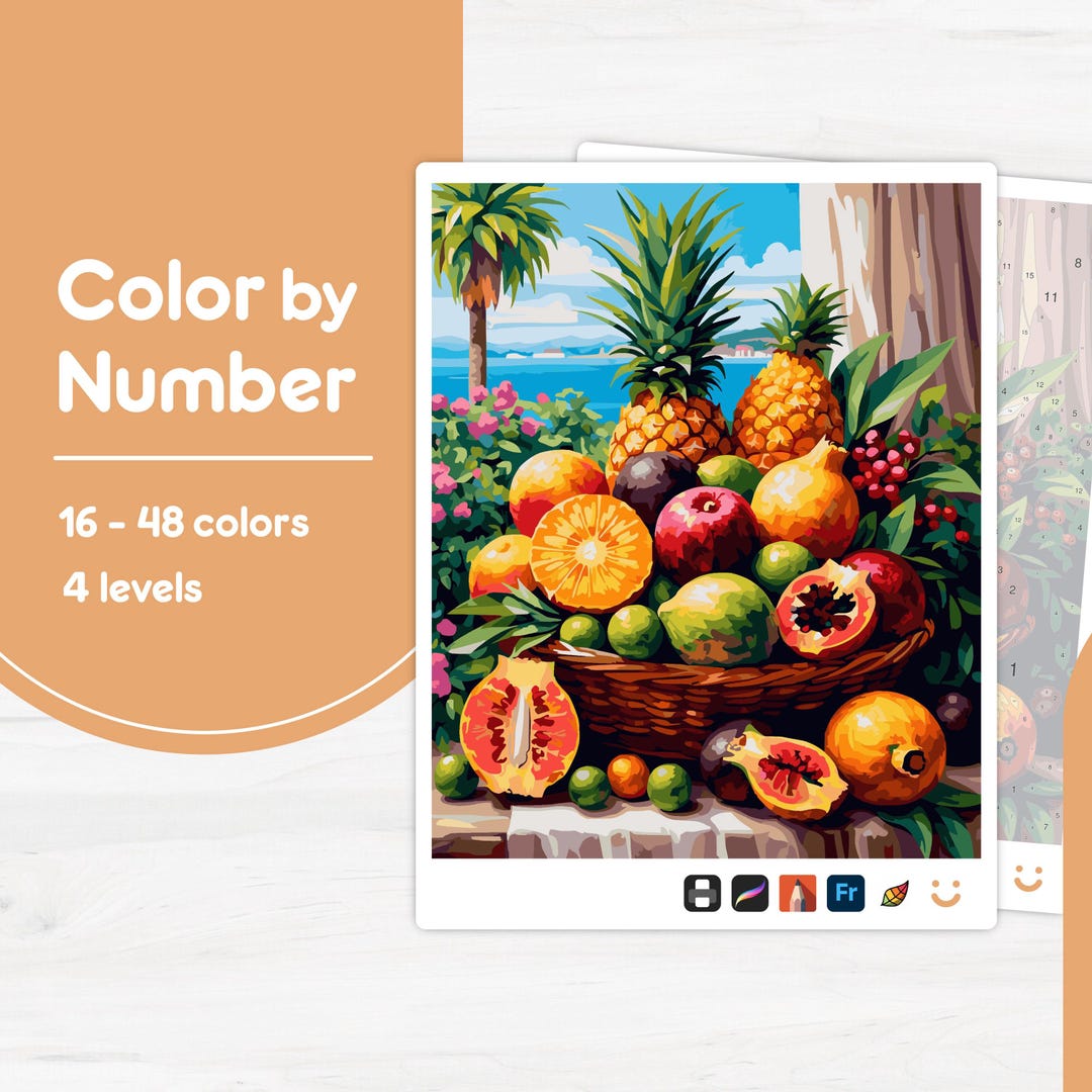 Fruit Basket Display - Color by Number - Digital & Printable - 4 Levels ...