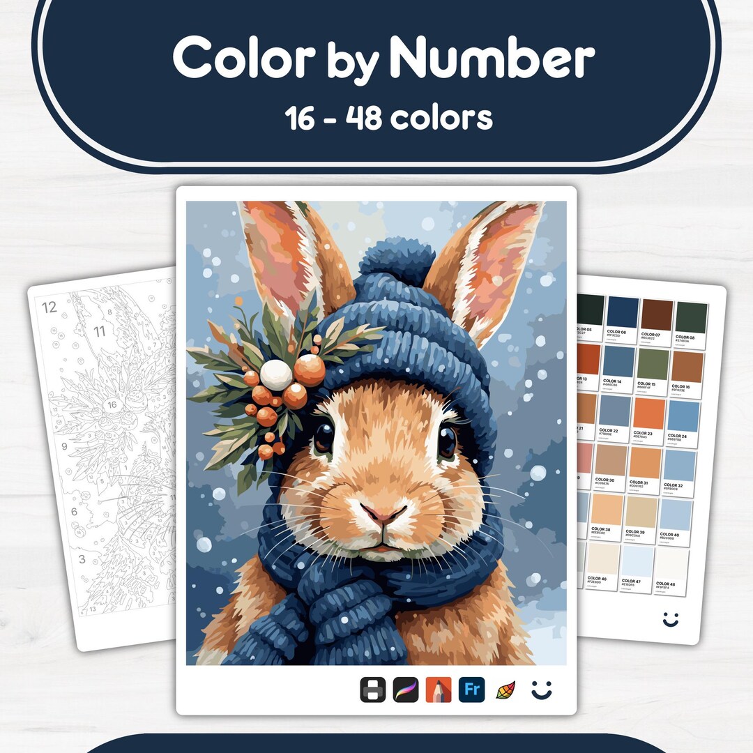 Winter Bunny With Hat - Color by Number - Digital & Printable - 4 ...