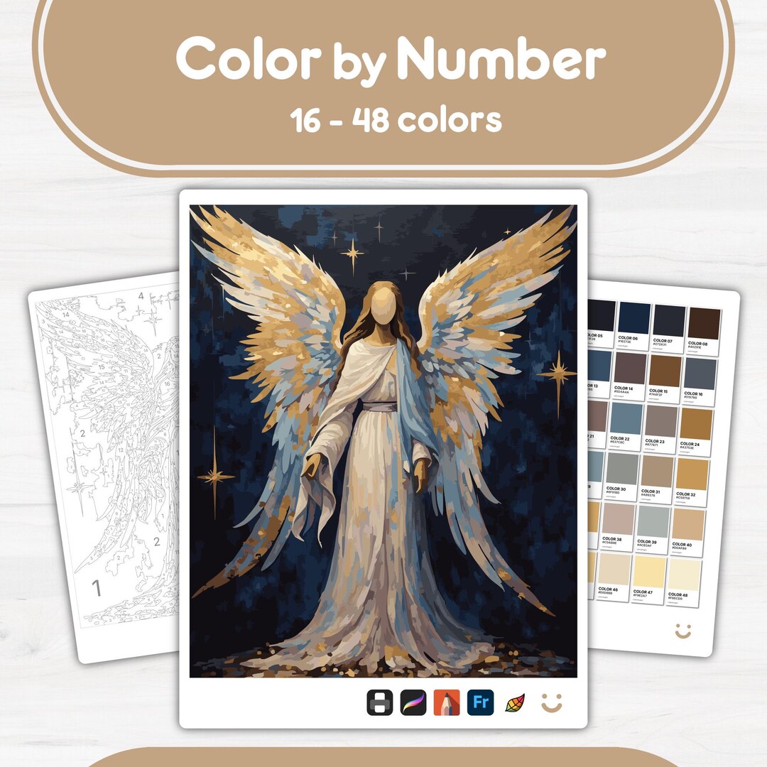 Winged Angel Figure - Color by Number - Digital & Printable - 4 Levels ...