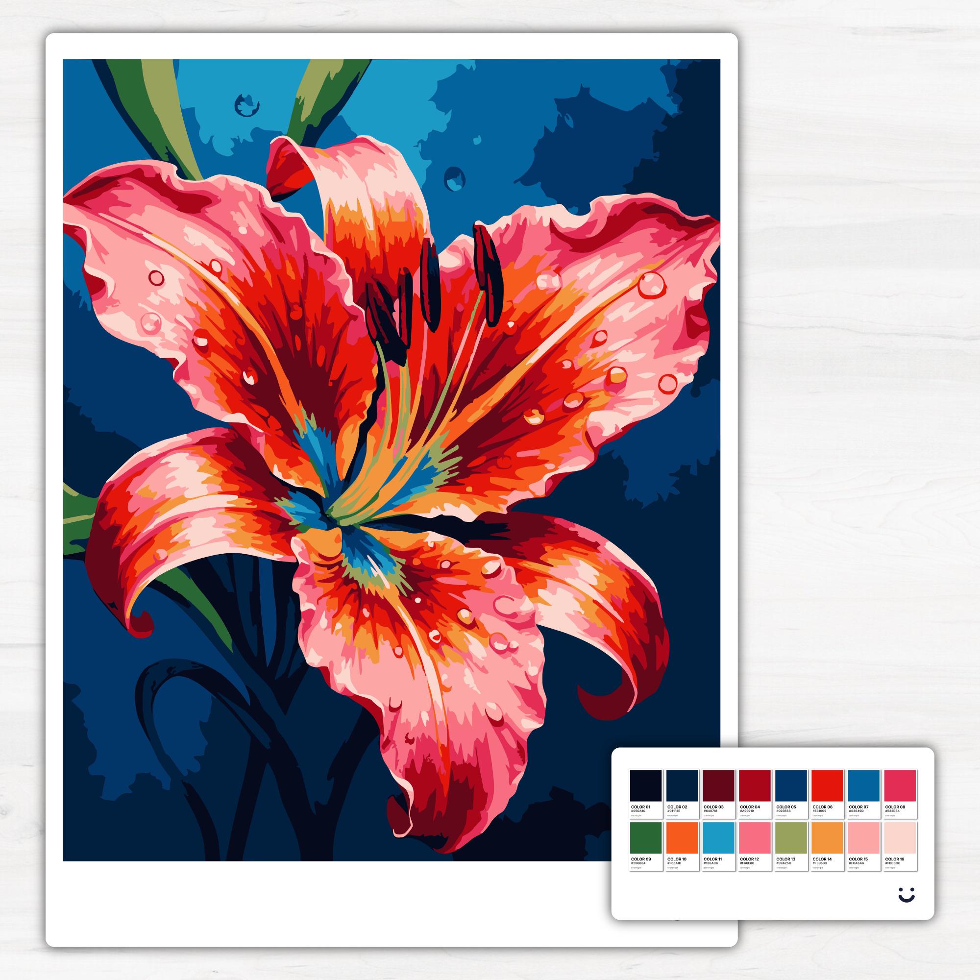 Pink Lily Flower - Color by Number - Digital & Printable - 4 Levels - Etsy