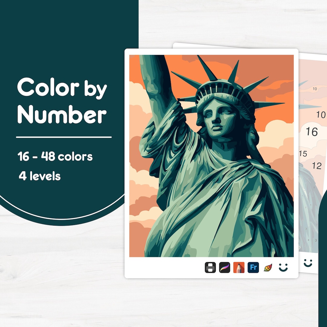 Statue of Liberty - Color by Number - Digital & Printable - 4 Levels - Etsy