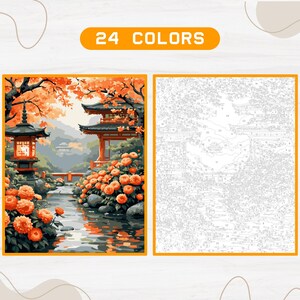 Japanese Shrine Garden Color by Number Page, Paint by Number, Digital ...