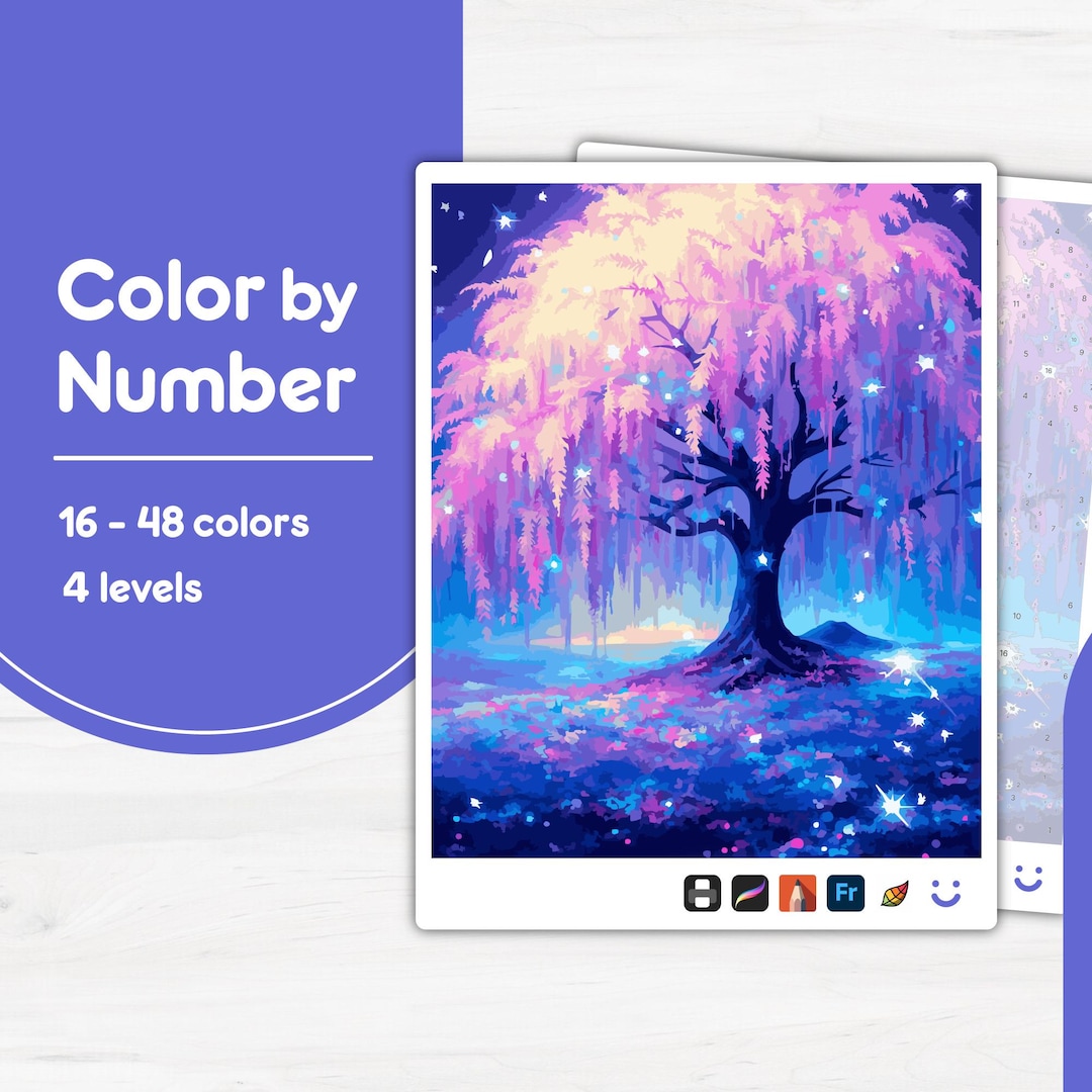 Magical Weeping Willow Color by Number PBN for Procreate, Sketchbook ...