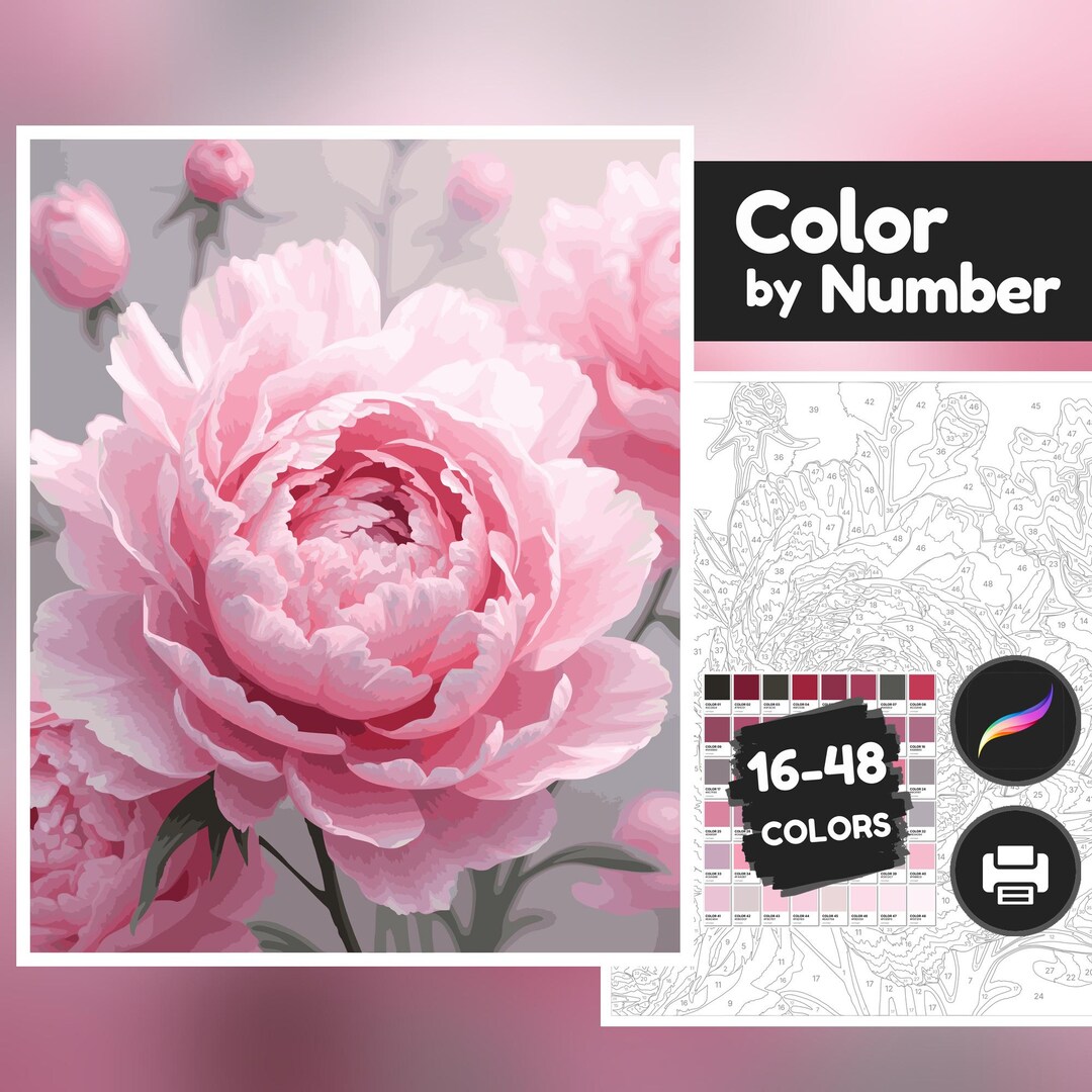 Lovely Pink Flowers Advanced Color by Number, Paint by Number ...