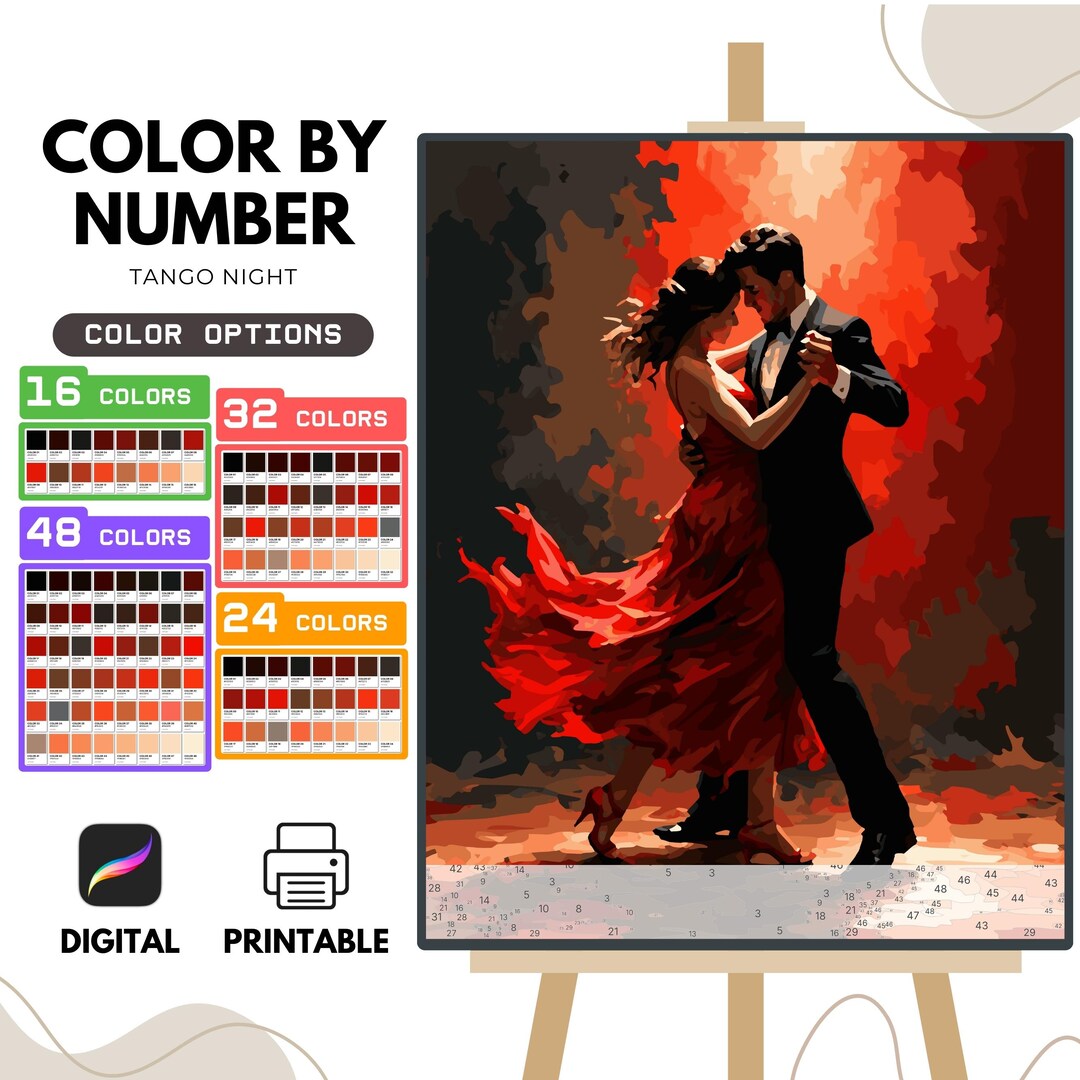 Tango Night Color by Number Pages, Paint by Number, Digital, Procreate ...