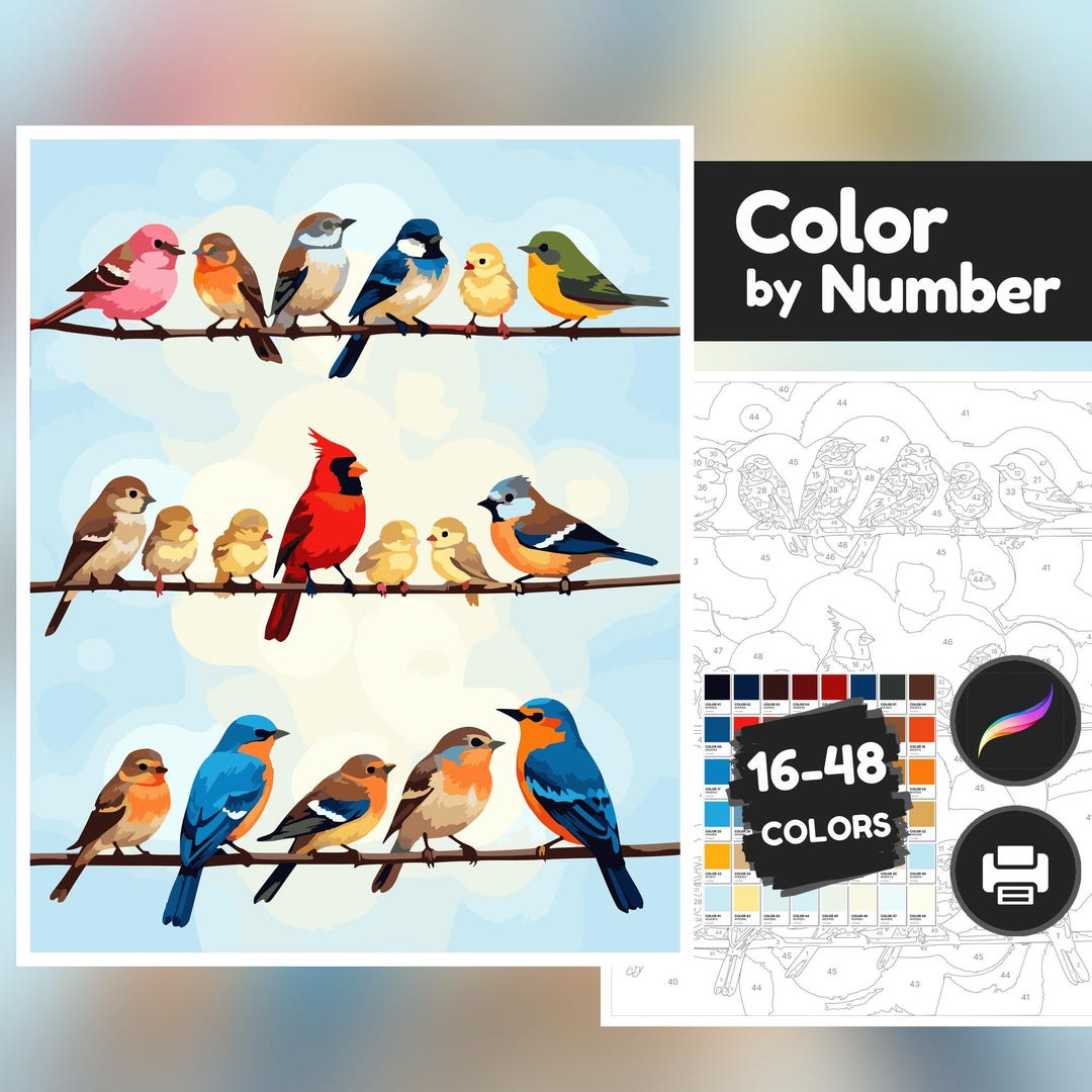 Colorful Birds Advanced Color by Number, Paint by Number, Procreate ...