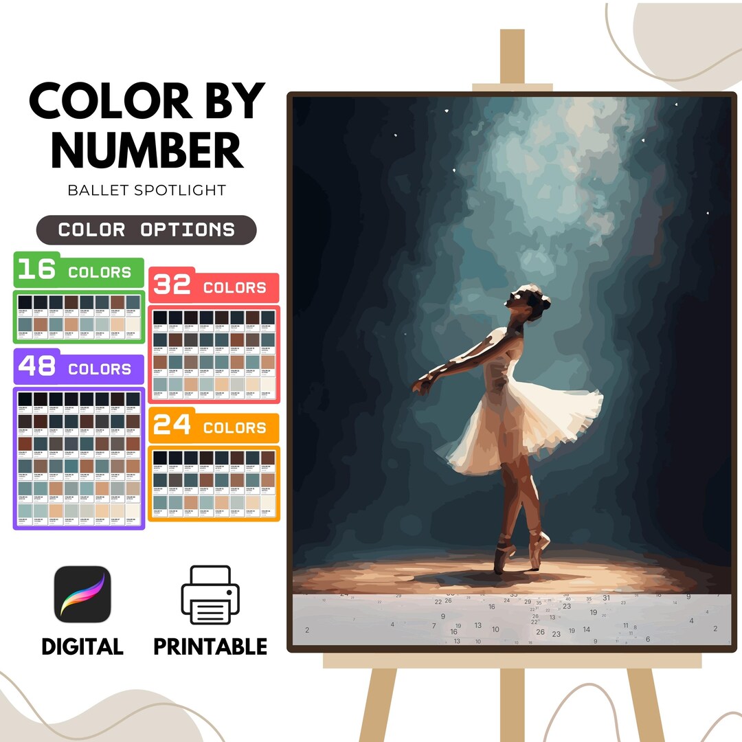Ballet Spotlight Color by Number Pages, Paint by Number, Digital ...