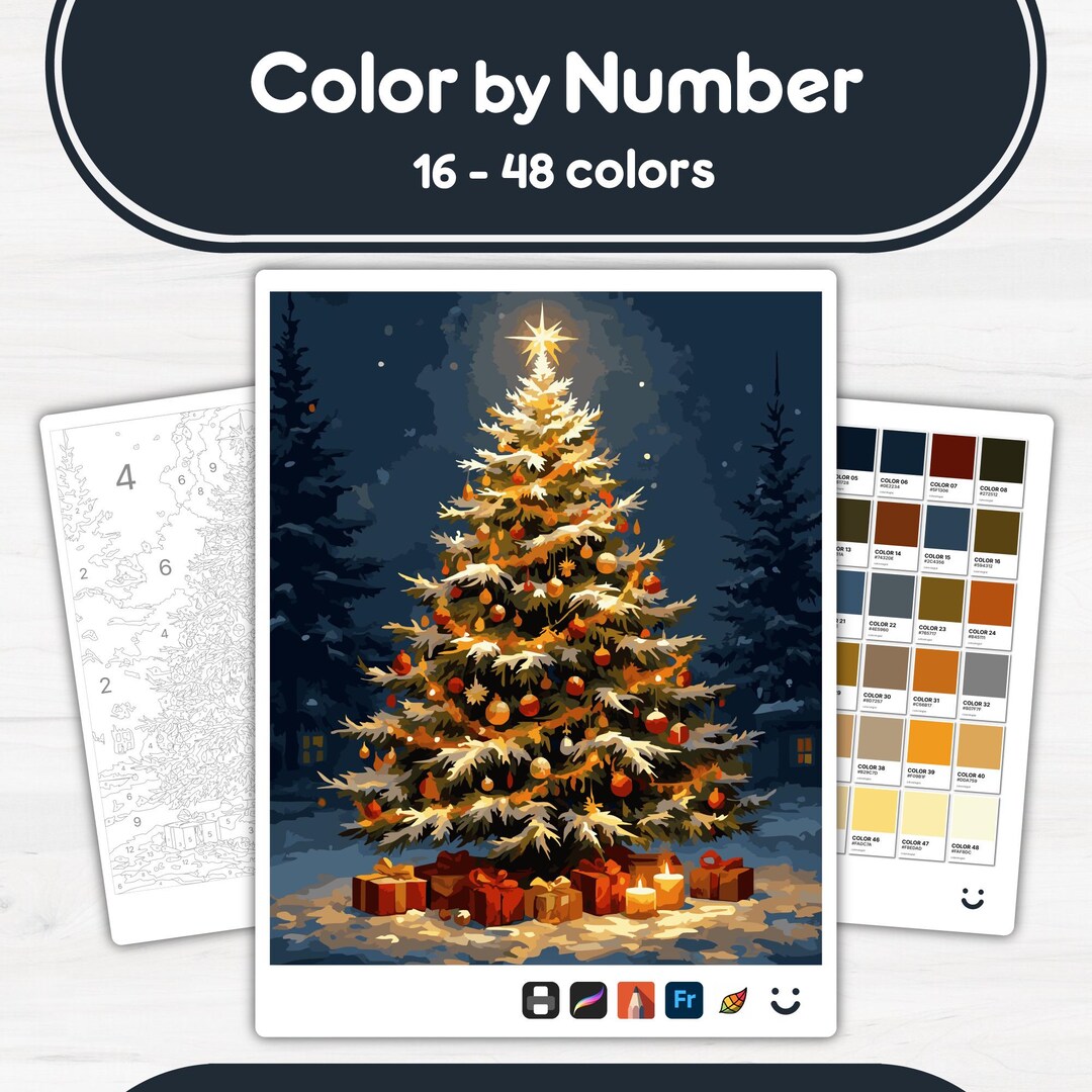 Christmas Tree at Night - Color by Number - Digital & Printable - 4 ...