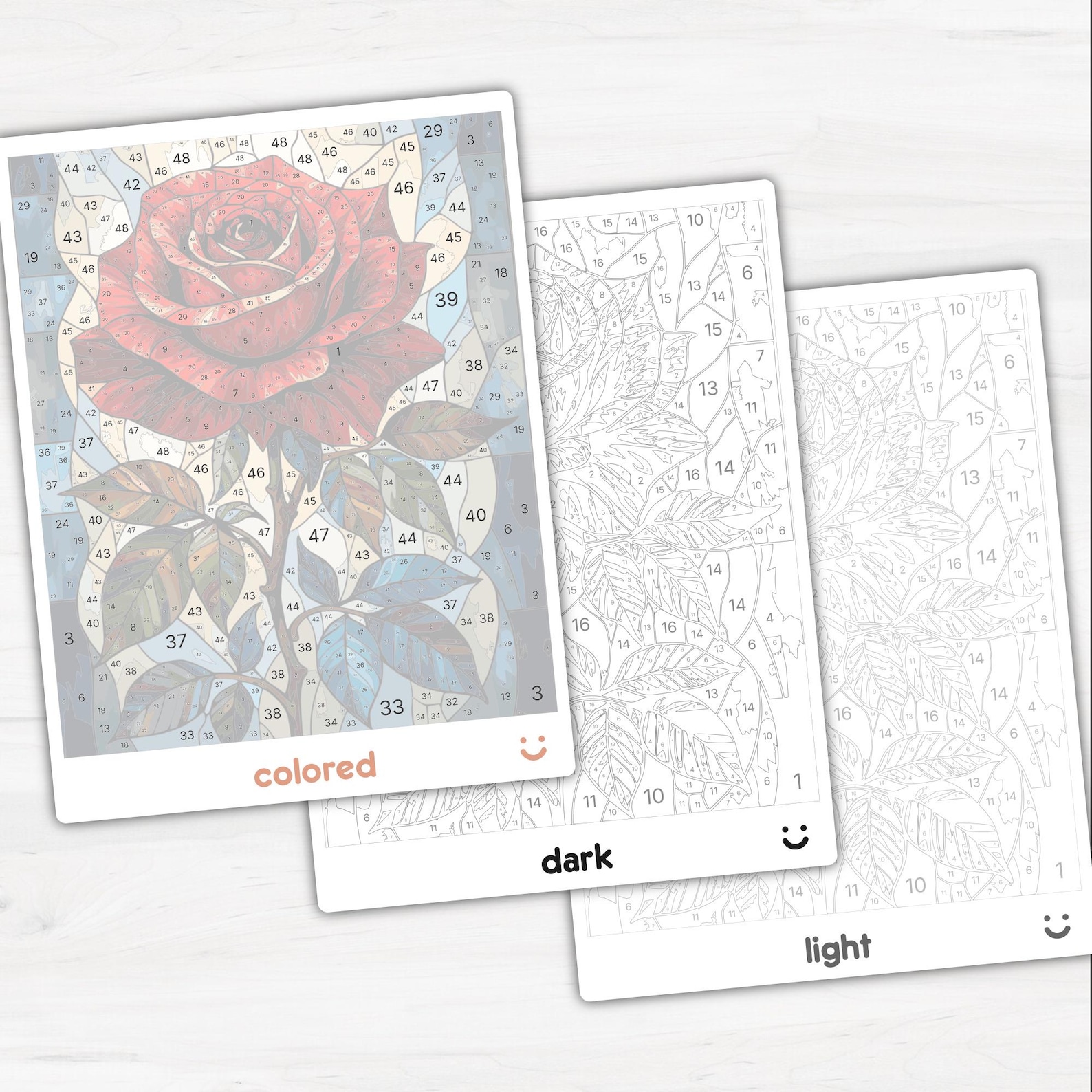 Red Rose Stained Glass - Color by Number - Digital & Printable - 4 ...